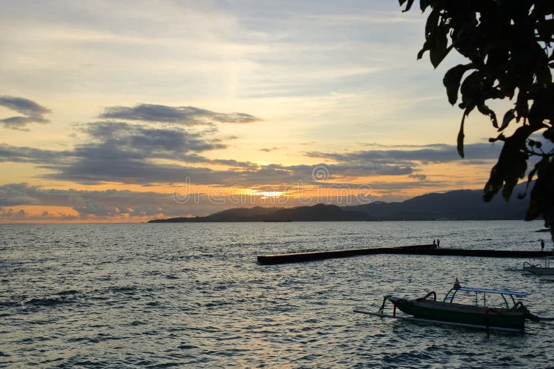 Beautiful Sunset Over the Tropical Beach, Bali, Indonesia Stock Photo ...