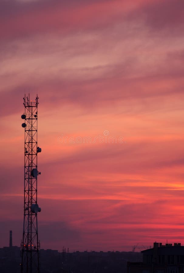 Cellular tower at sunset stock image. Image of metal - 33999209