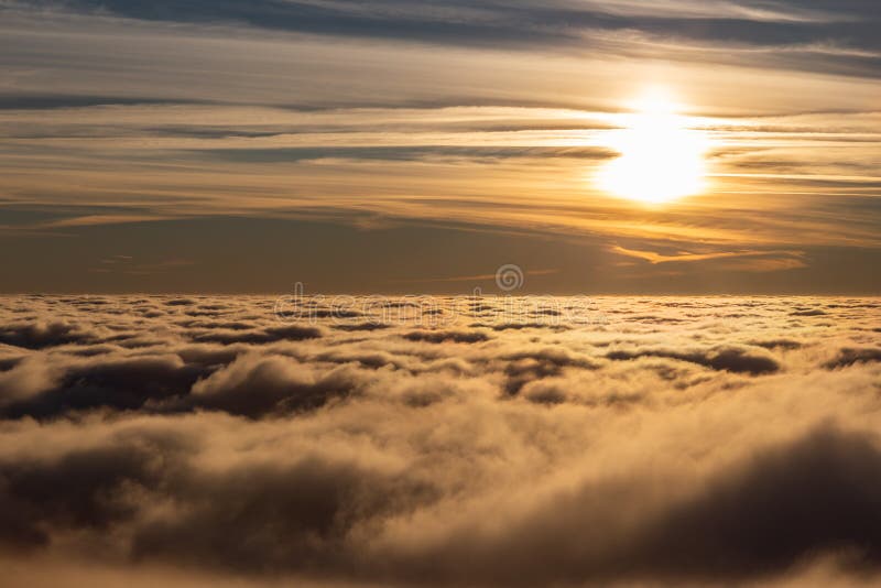Beautiful Sunset Over a Valley Filled by Fog Stock Photo - Image of ...