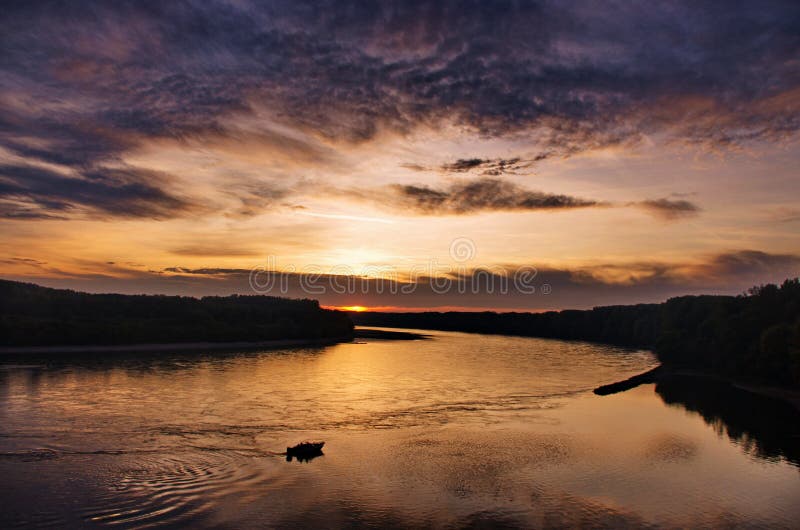 Beautiful Sunset Panorama Over the River. Colorful Twilight Sky Sunset ...