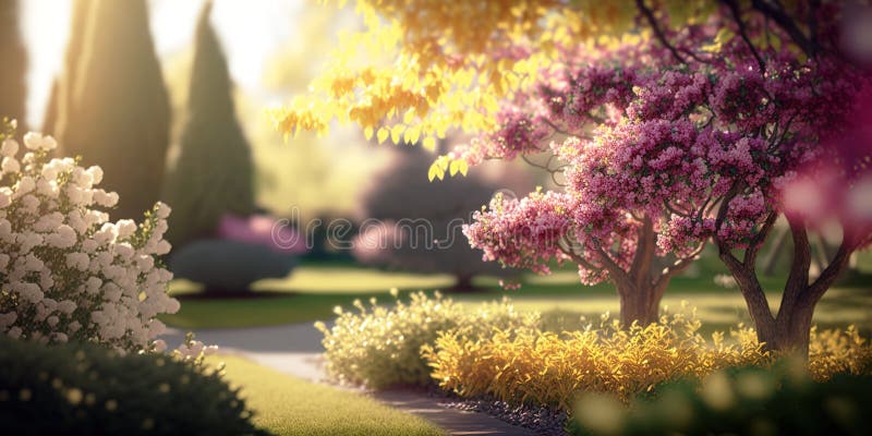 Beautiful Sunset at the Park during Springtime. Stock Illustration ...