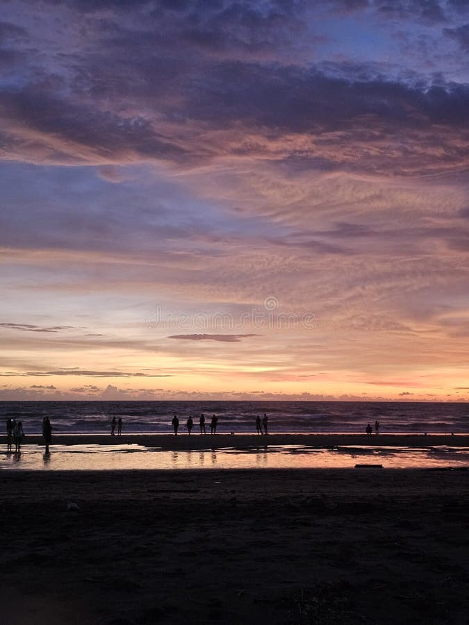 Beautiful Sunset at Petitenget Beach in Bali Stock Image - Image of ...