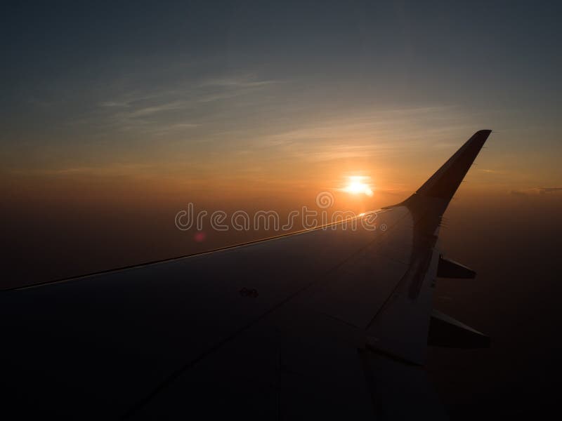 Beautiful Sunset with Plane Wing in the Air Stock Image - Image of ...