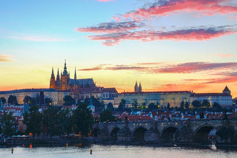 Beautiful Sunset in Prague . Stock Image - Image of republic, main ...