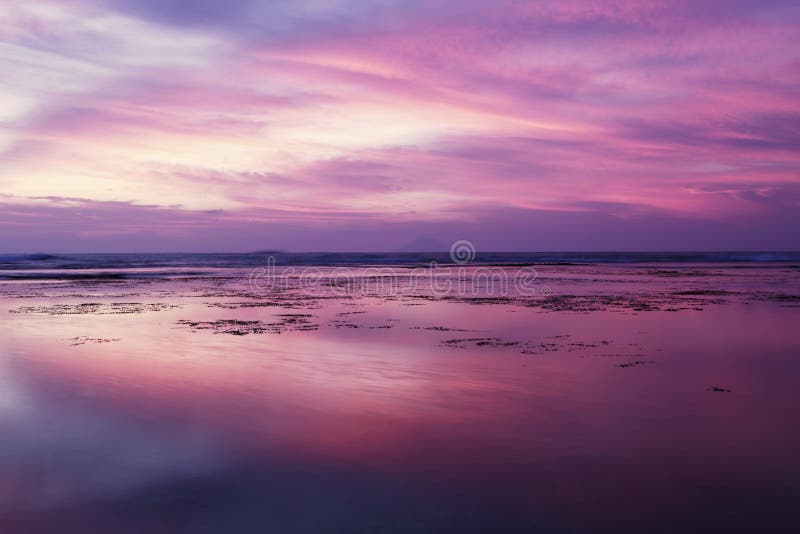 Beautiful Sunset with Purple Sky on Beach Stock Image - Image of ...