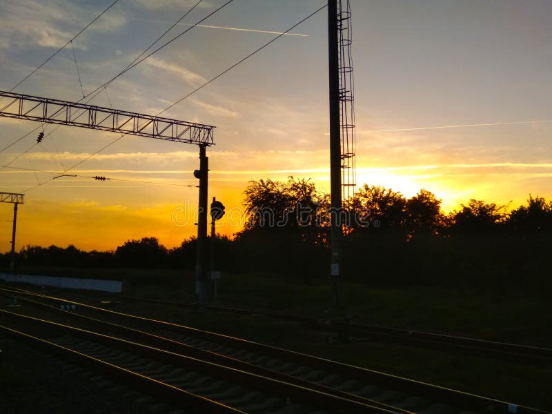 Beautiful Sunset by the Railroad Stock Image - Image of mast ...