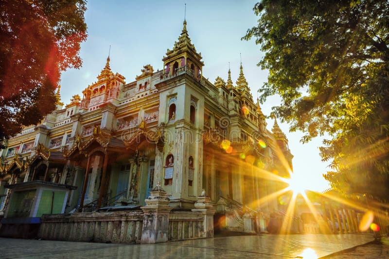 Beautiful Sunset Rays & Religious Building in Myanmar Stock Photo ...