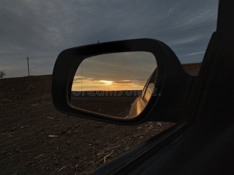 Beautiful Sunset in the Reflection of a Car Mirror Stock Photo - Image ...