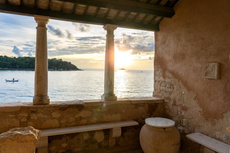 Beautiful Sunset in Riva Rovinj Croatia through Window Stock Photo ...