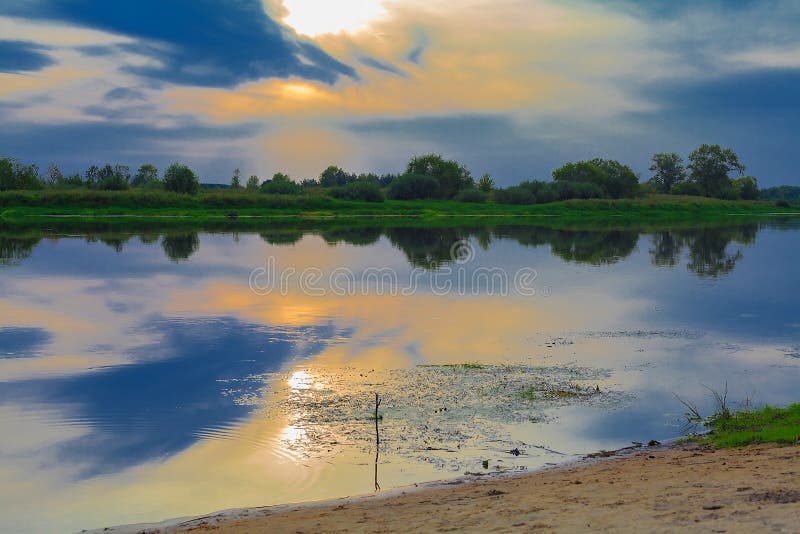 Beautiful Sunset on the River in Belarus. Stock Image - Image of ...