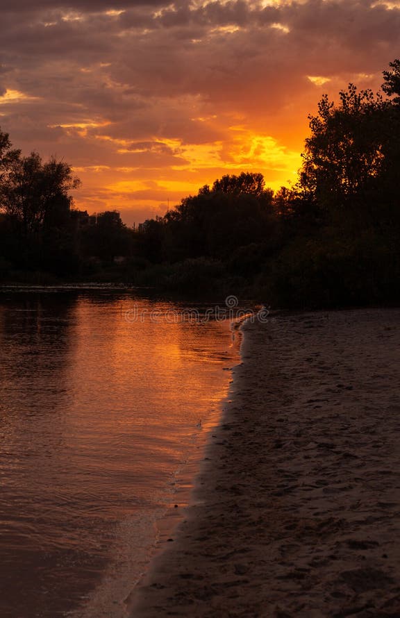 Beautiful Sunset on the River. Stock Photo - Image of nature, orange ...