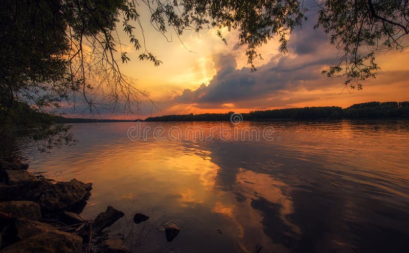 Beautiful Sunset on the River Stock Photo - Image of silhouette, nature ...