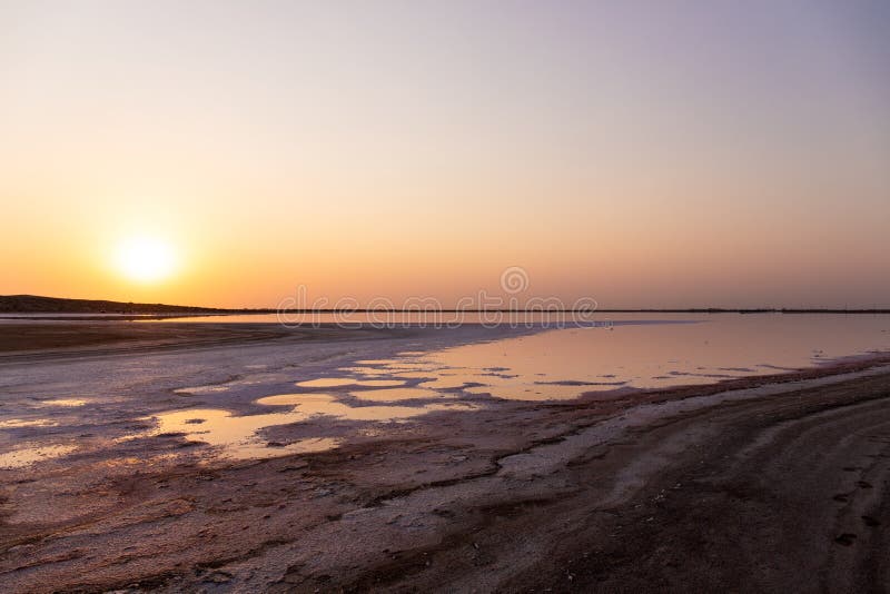 Sunset on a Salt Lake. Neftchala Stock Image - Image of beautiful ...