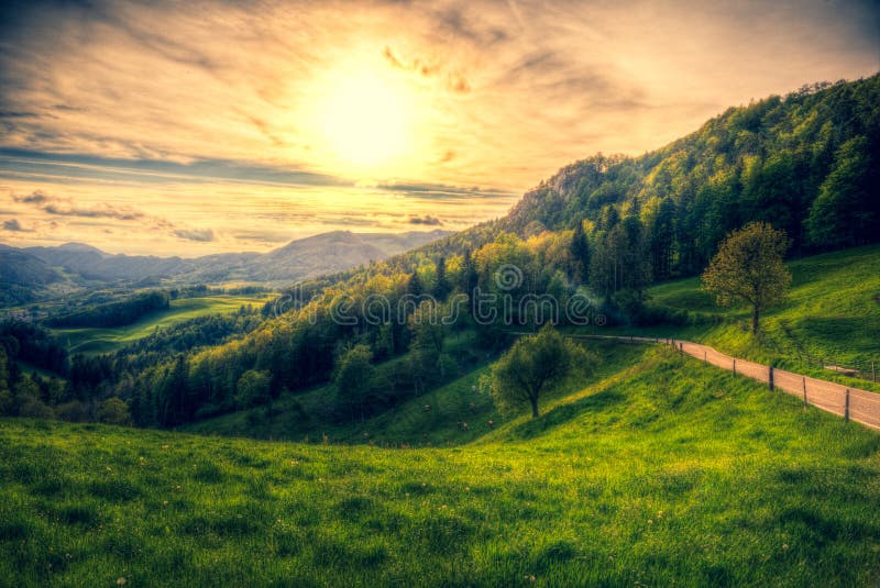 Beautiful Sunset Scenery in Baselland Stock Image - Image of grass ...