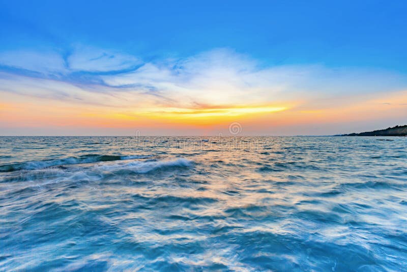 Beautiful Sunset at the Sea with Colorful Shading Sky Stock Photo ...
