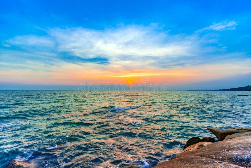 Beautiful Sunset at the Sea with Colorful Shading Sky Stock Image ...