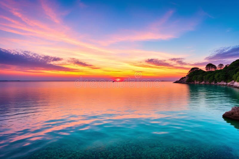 A Beautiful Sunset and Sea Reflection. Stock Illustration ...