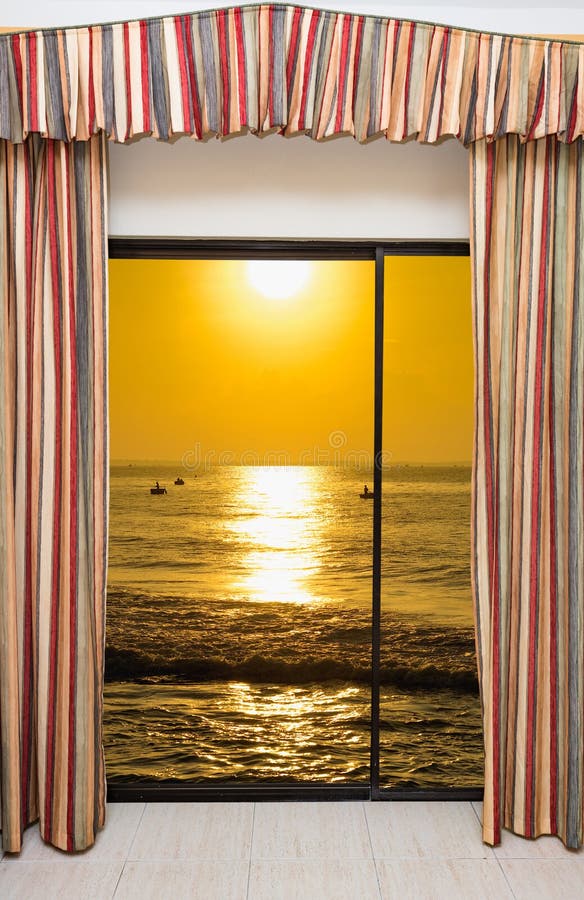 Sea sunset from the window stock image. Image of nature - 135629903