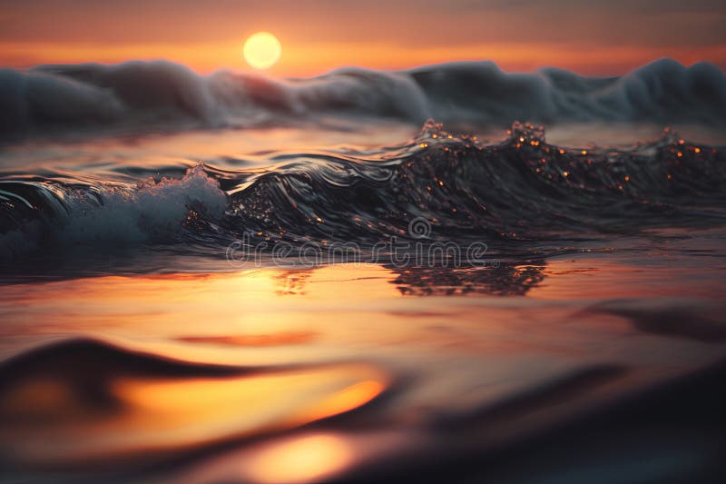 Beautiful Sunset on the Sea with Waves and Sun Reflection. Nature ...