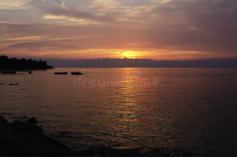 Beautiful Sunset at Seaside Horizontal Stock Image - Image of clouds ...