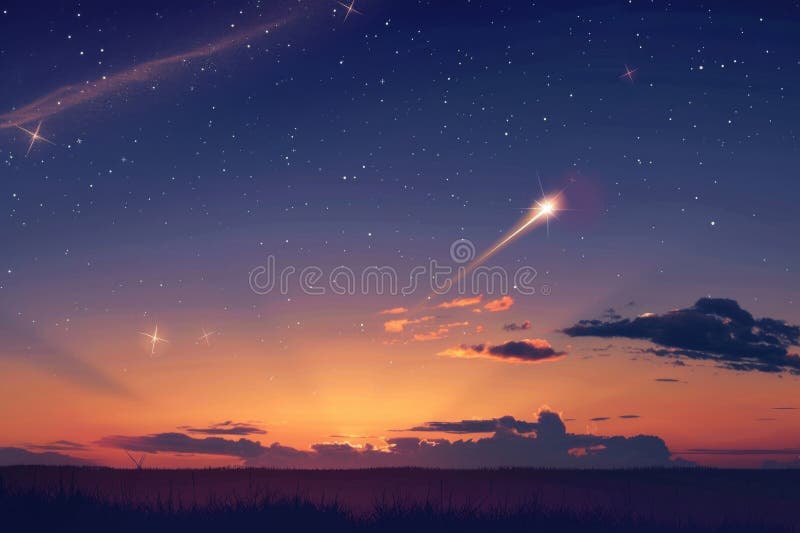 A Beautiful Sunset with a Single Shooting Star Visible in the Evening ...