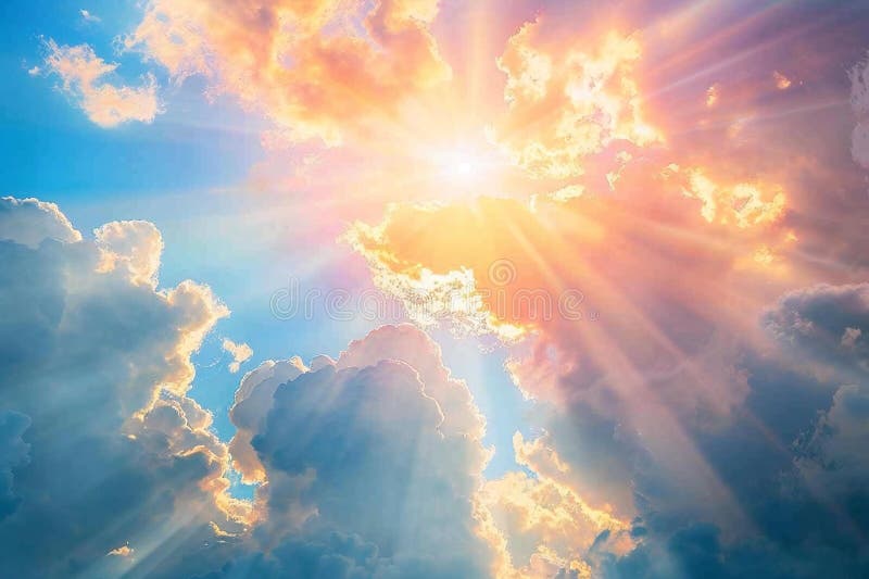 Beautiful Sunset Sky with Clouds and Sun Rays, Nature Background Stock ...