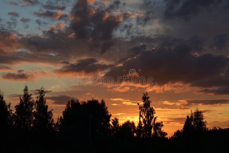 Beautiful Sunset Sky with Dramatic Light Over the Forest. Cloudscape in ...