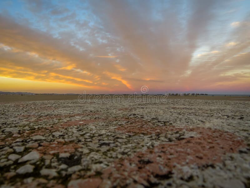 Beautiful Sunset Sky with Golden Clouds Over a Dry Land Stock Image ...