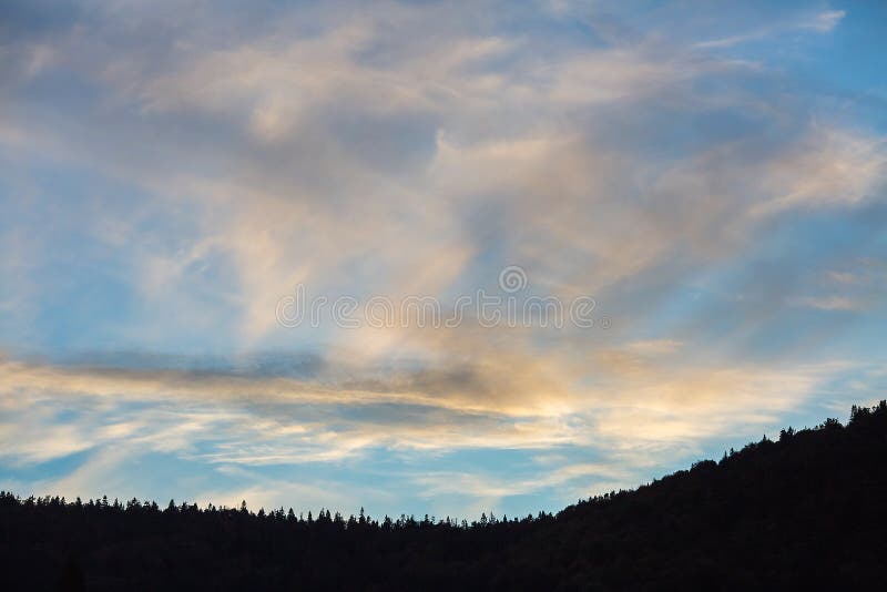 Beautiful Sunset Sky Over Forest and Mountains. Stock Photo - Image of ...