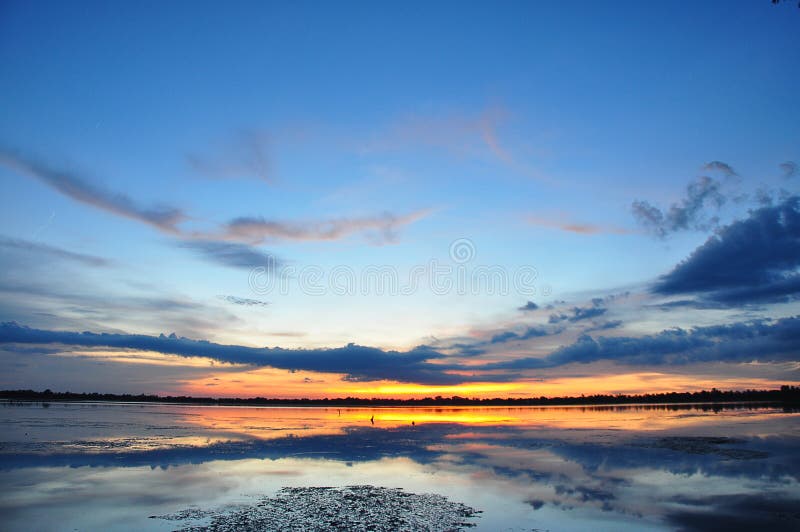 Beautiful Sunset Sky and Reflection on Lake Stock Photo - Image of ...