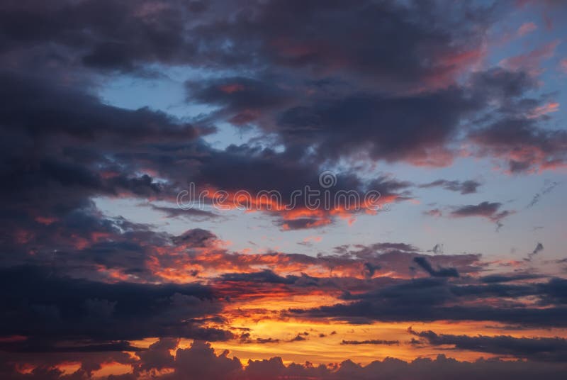 Beautiful Sunset Sky with Thunderstorm Clouds. Stock Photo - Image of ...