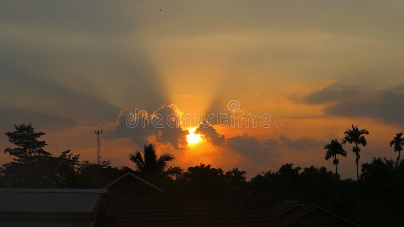 Beautiful Sunset with the Sun and Clouds Over the Trees Silhoutte. Sun ...