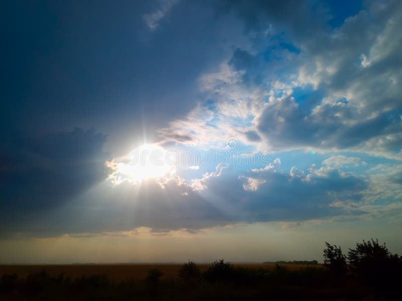 Beautiful Sunset, Sun Rays through Clouds Stock Photo - Image of bright ...