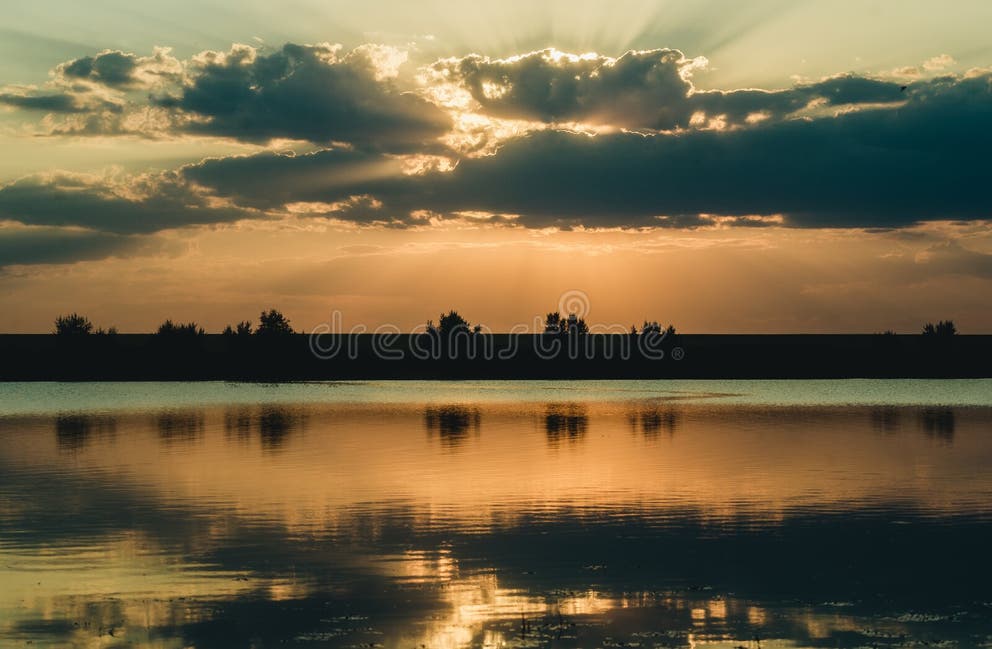 Beautiful Sunset Sun by the River Stock Image - Image of hope, rest ...