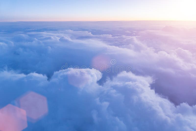 Beautiful Sunset with Cloudy Sky from the Airplane Window. Stock Image ...