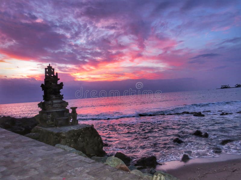 Beautiful Sunset and the Temple on the Beach Stock Photo - Image of ...