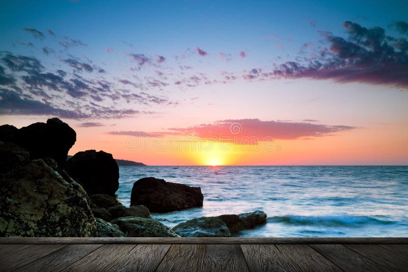 Beautiful Sunset at Tropical Beach. Stock Image - Image of color, wood ...