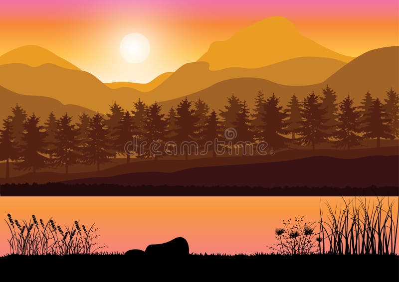 Beautiful Sunset , Vector Illustrations Landscape Stock Vector ...