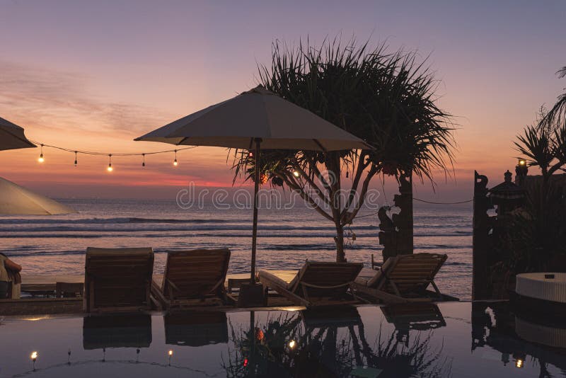 Beautiful Sunset Views from a Resort Pool Stock Photo - Image of ...