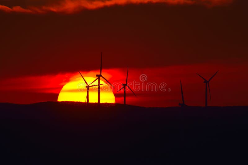 Beautiful Sunset with Wind Turbines on the Hill Stock Image - Image of ...
