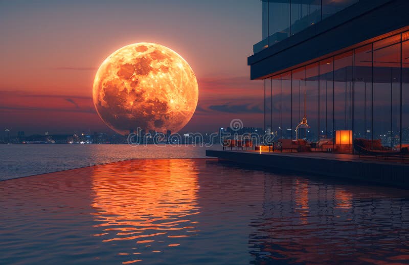 Beautiful Super Moon Rises Over the Sea Stock Photo - Image of super ...