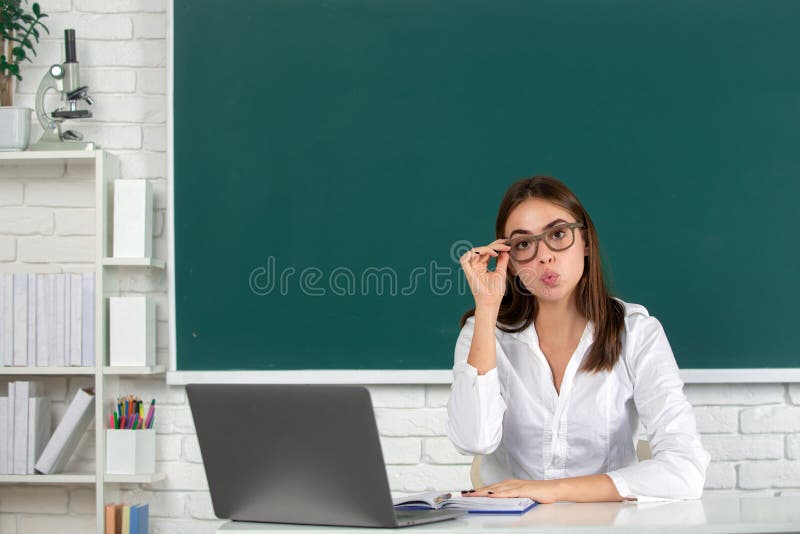 Beautiful Surprised Student, Cute Young Woman in Class at School. Stock ...
