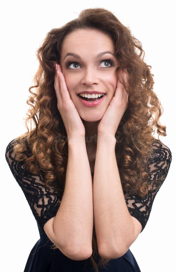 Beautiful Surprised Woman Looking Up Stock Image - Image of face ...