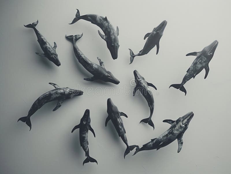 Beautiful Surreal Whales. Abstract, Black Whales Circling in the Studio ...