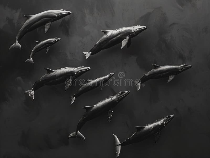 Beautiful Surreal Whales. Abstract, Black Whales Circling in the Studio ...