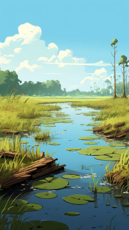 Beautiful Swamp Illustration in Flat Style with Xbox 360 Graphics Stock ...