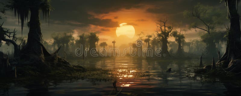 Beautiful Swamp Landscape, Wetlands at Sunset, Generated Ai Stock ...