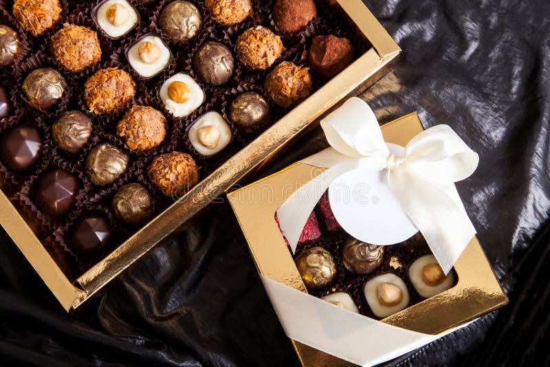 Beautiful Sweets in the Gift Box and an Empty Card - Stock Image ...