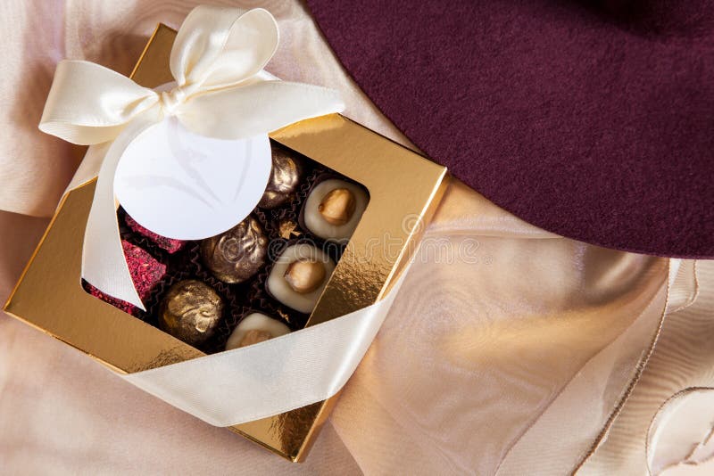 Beautiful Sweets in the Gift Box and an Empty Card - Stock Photo ...
