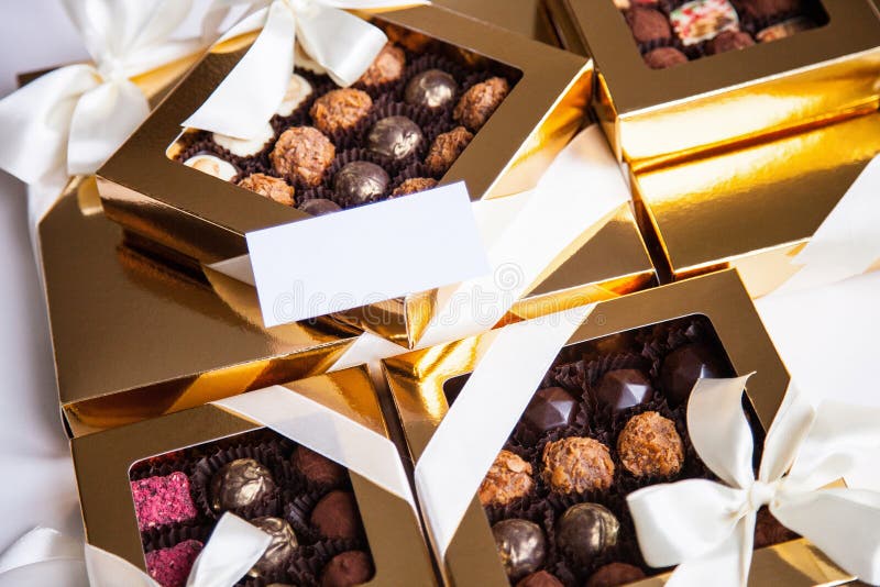 Beautiful Sweets in the Gift Box and an Empty Card Stock Image - Image ...